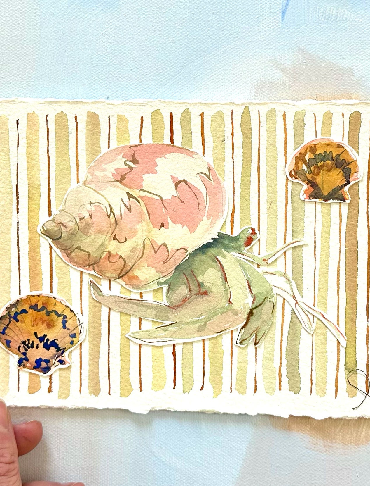 Small Shell Collage on Tan Stripe